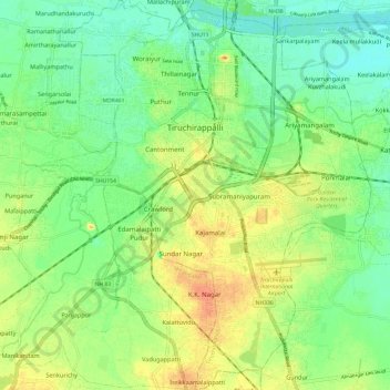 Tiruchirappalli topographic map, elevation, terrain