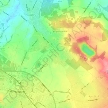 Whitwick topographic map, elevation, terrain