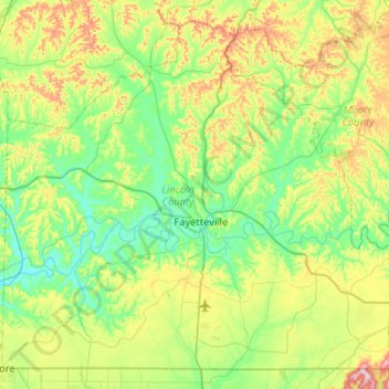 Lincoln County topographic map, elevation, terrain