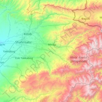 Shahrisabz District topographic map, elevation, terrain
