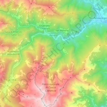 Perrero topographic map, elevation, terrain