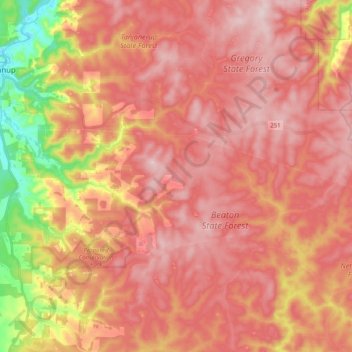 East Nannup topographic map, elevation, terrain