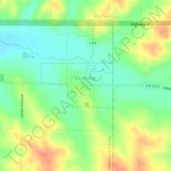 Cushing topographic map, elevation, terrain
