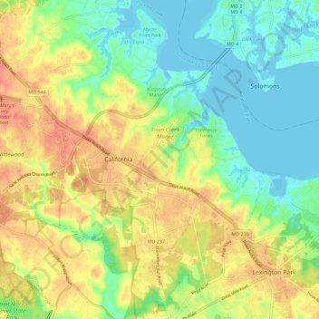 California topographic map, elevation, terrain