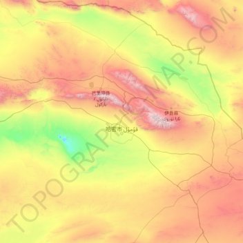 Hami topographic map, elevation, terrain