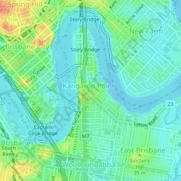 Kangaroo Point topographic map, elevation, terrain