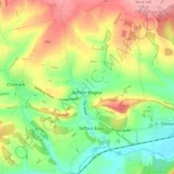 Teffont topographic map, elevation, terrain