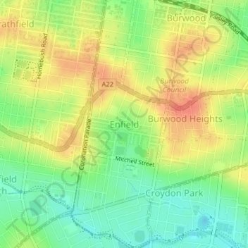 Enfield topographic map, elevation, terrain