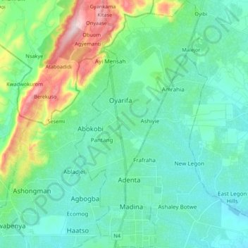La-Nkwantanang-Madina Municipal District topographic map, elevation ...