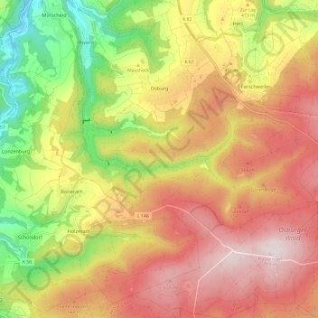 Osburg topographic map, elevation, terrain
