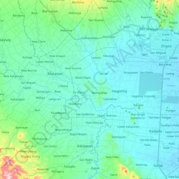 Padada River topographic map, elevation, terrain
