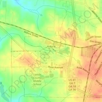 Aldora topographic map, elevation, terrain