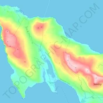 Sandur topographic map, elevation, terrain
