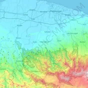 Pekalongan topographic map, elevation, terrain