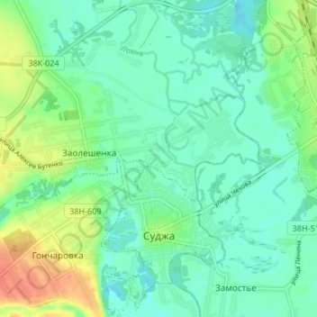 Sudzha topographic map, elevation, terrain