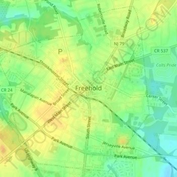 Freehold topographic map, elevation, terrain