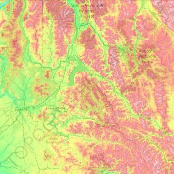 Idaho Panhandle National Forests topographic map, elevation, terrain