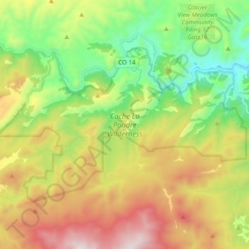 Cache La Poudre Wilderness topographic map, elevation, terrain