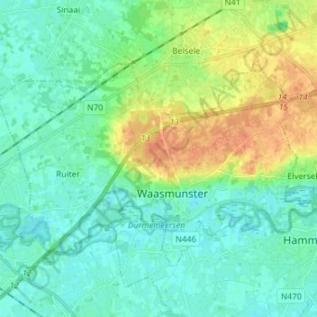Waasmunster topographic map, elevation, terrain