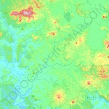 Wairua River topographic map, elevation, terrain