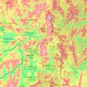 Mengla County topographic map, elevation, terrain