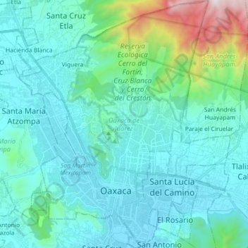 Oaxaca de Juárez topographic map, elevation, terrain