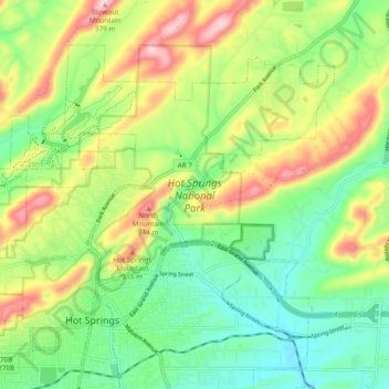 Hot Springs National Park topographic map, elevation, terrain