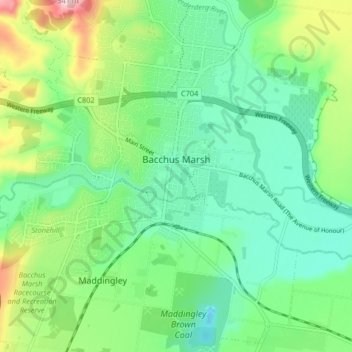 Bacchus Marsh topographic map, elevation, terrain