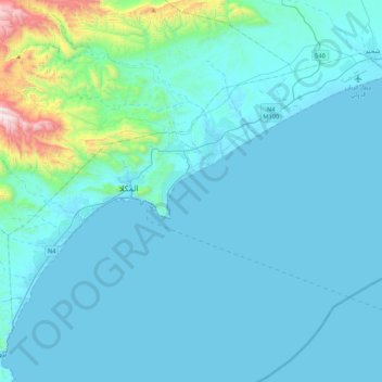 Mukalla City District topographic map, elevation, terrain
