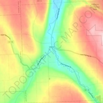 Town of Locke topographic map, elevation, terrain