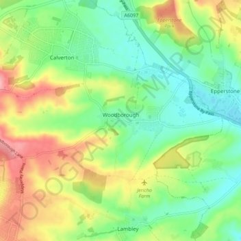 Woodborough topographic map, elevation, terrain