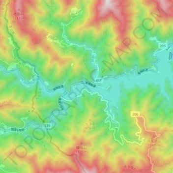 Lake Okutama topographic map, elevation, terrain