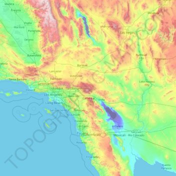 Southern California topographic map, elevation, terrain