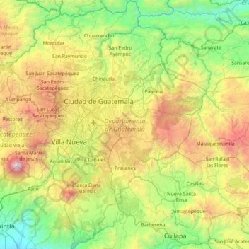 Guatemala Department topographic map, elevation, terrain