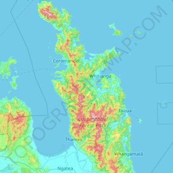 Thames-Coromandel District topographic map, elevation, terrain