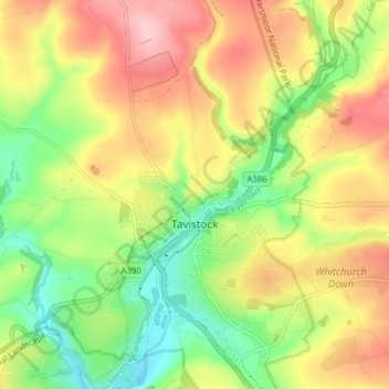 Tavistock topographic map, elevation, terrain