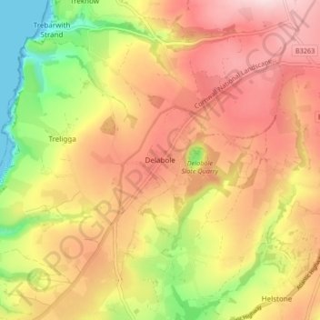 Delabole topographic map, elevation, terrain