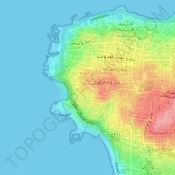 Ras Beirut topographic map, elevation, terrain