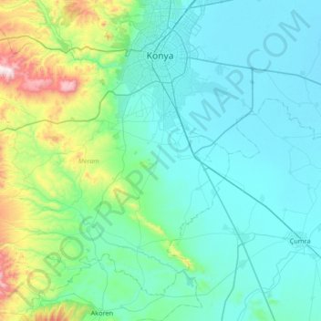 Meram topographic map, elevation, terrain