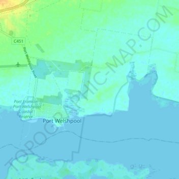 Port Welshpool topographic map, elevation, terrain