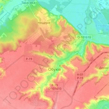 Obukhiv topographic map, elevation, terrain