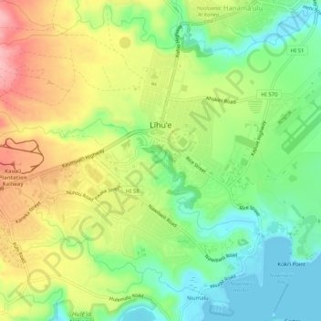 Lihue topographic map, elevation, terrain