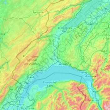 Vaud topographic map, elevation, terrain