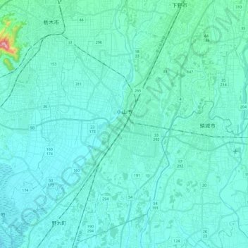 Oyama topographic map, elevation, terrain