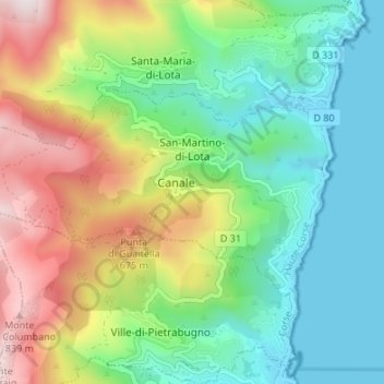 San-Martino-di-Lota topographic map, elevation, terrain