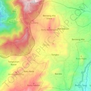 Baroko topographic map, elevation, terrain