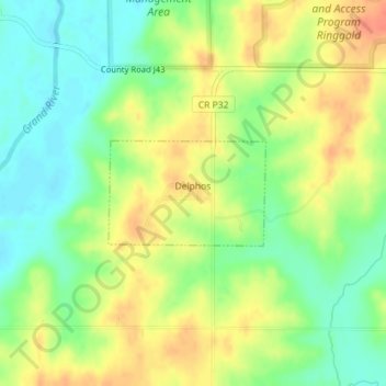 Delphos topographic map, elevation, terrain
