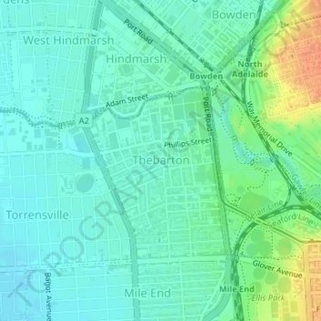 Thebarton topographic map, elevation, terrain