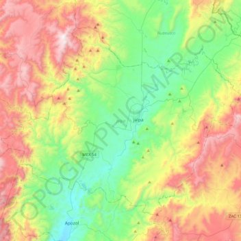 Jalpa topographic map, elevation, terrain