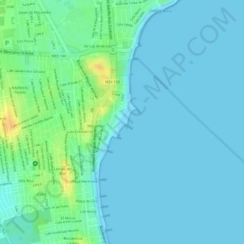 Playa Mocambo topographic map, elevation, terrain